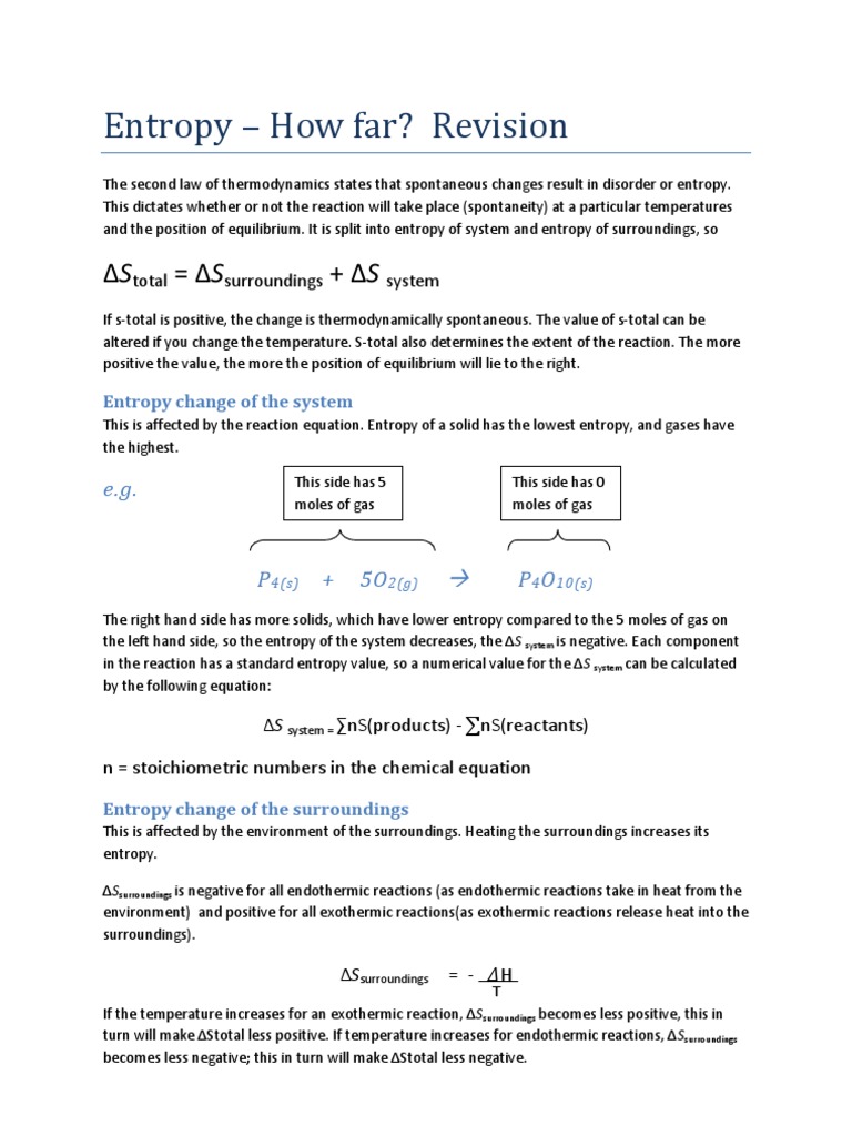 Entropy - How Far? Revision: Total Surroundings System | PDF ...