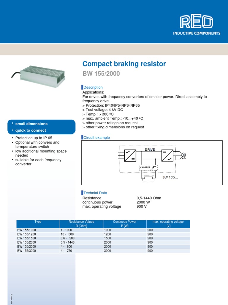 Compact Braking Resistor BW 155/2000 | PDF