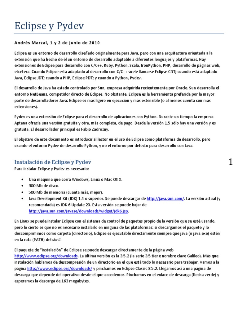 Eclipse y Pydev | Descargar gratis PDF | Eclipse (software) | Java (lenguaje de programación)