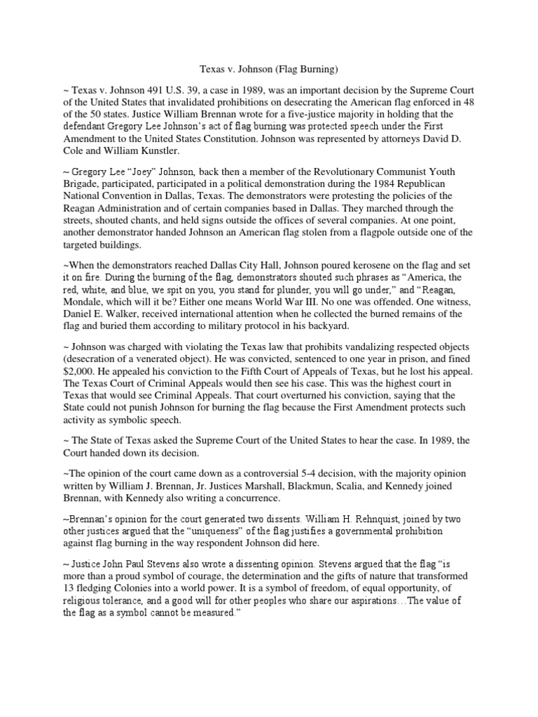 Texas v. Johnson (Flag Burning) | PDF | Supreme Court Of The United ...