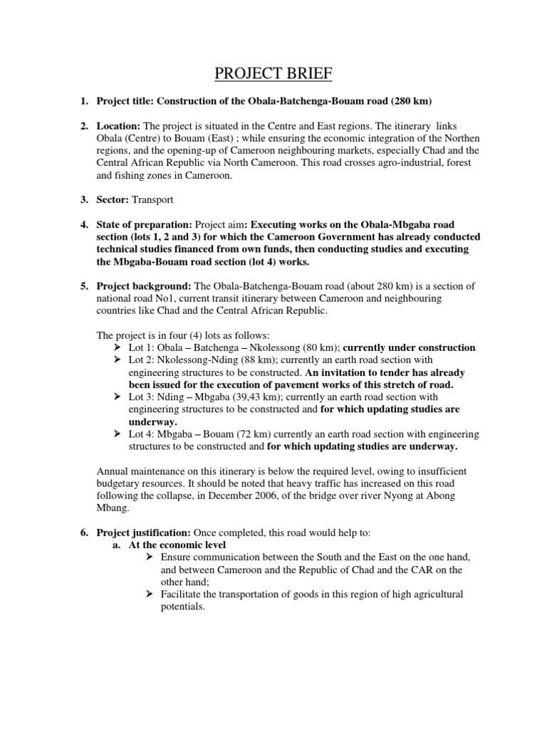 Construction Project Brief Sample-2 | PDF | Road | Cameroon