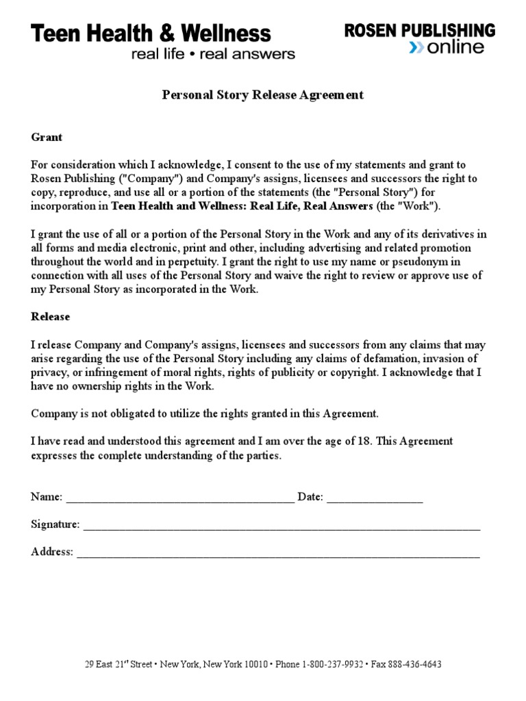 Personal Story Release Agreement Grant | PDF | Rights | Monopoly ...
