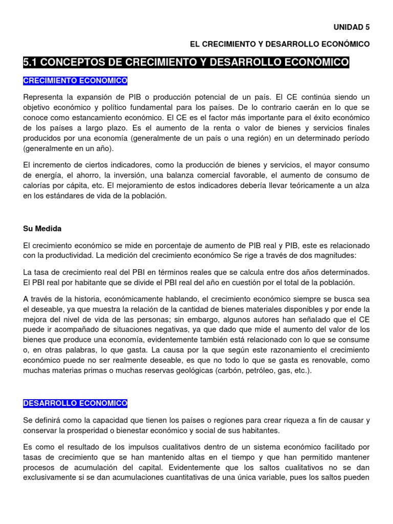 5 El Crecimiento y Desarrollo Económico | PDF | Producto Interno Bruto | Crecimiento económico