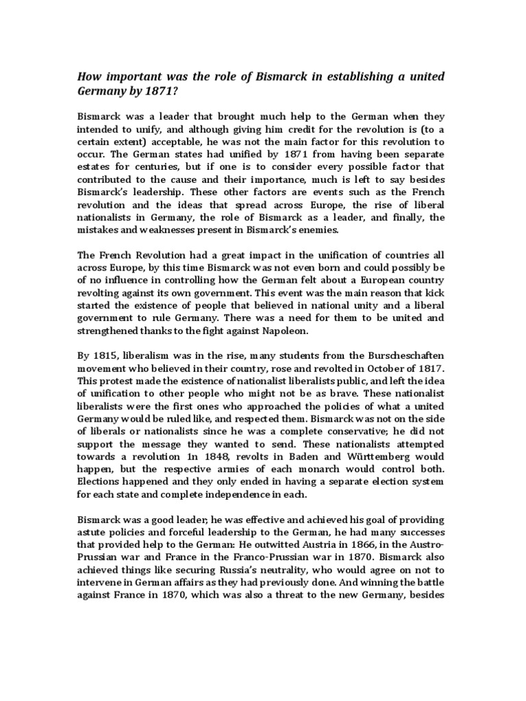 How Important Was The Role of Bismarck in Establishing A United Germany ...