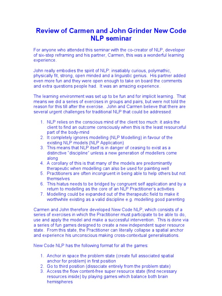 New Code NLP | PDF | Neuro Linguistic Programming | Mind