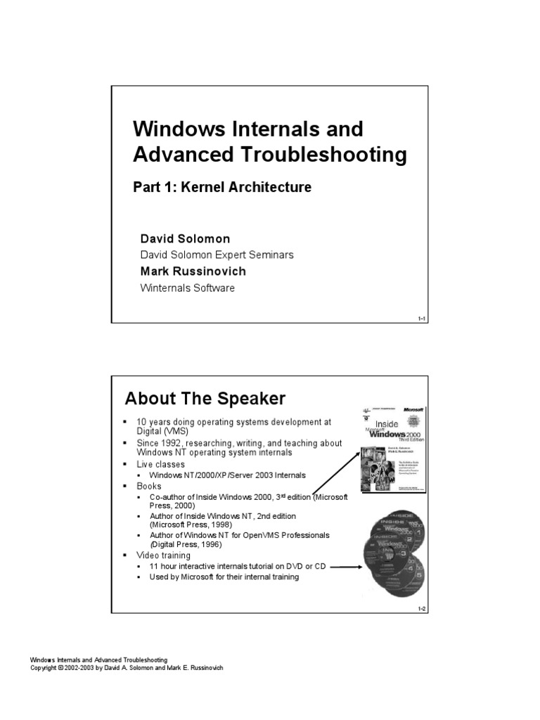 Windows Internals and Advanced Troubleshooting (Solomon, Russinovich ...