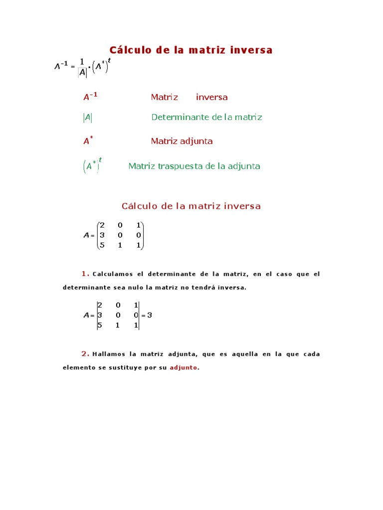 Cálculo de La Matriz Inversa | PDF | Determinante | Matriz (Matemáticas)