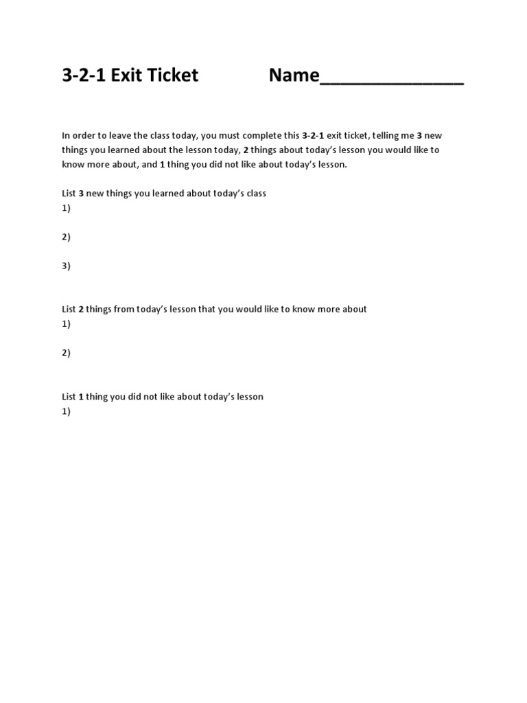 3-2-1 Exit Ticket | PDF