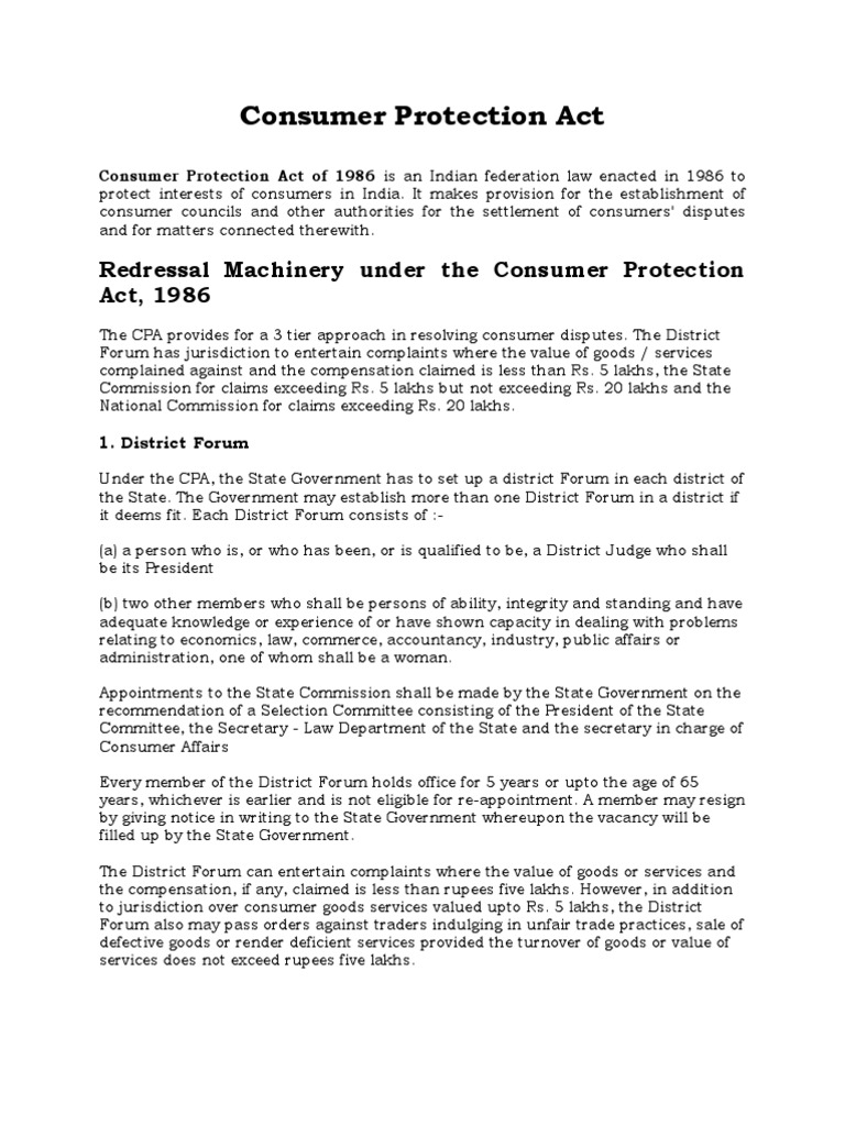 An Overview of India's Consumer Protection Act and the Three-Tier ...