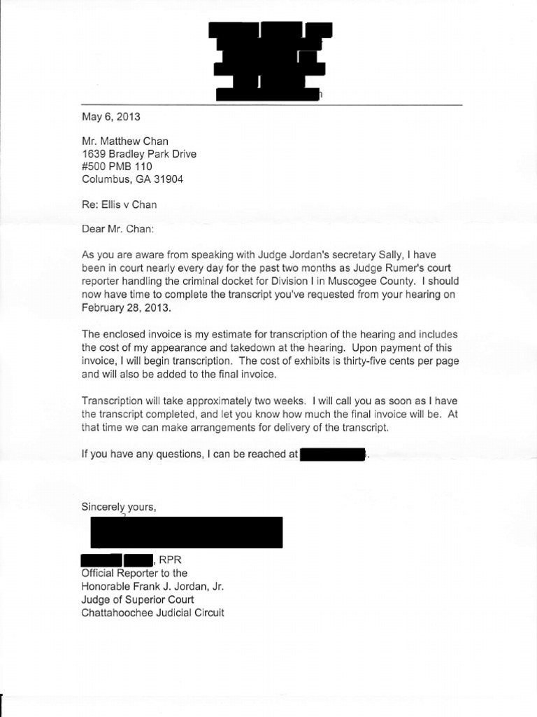 Court Reporter Letter & Invoice | PDF