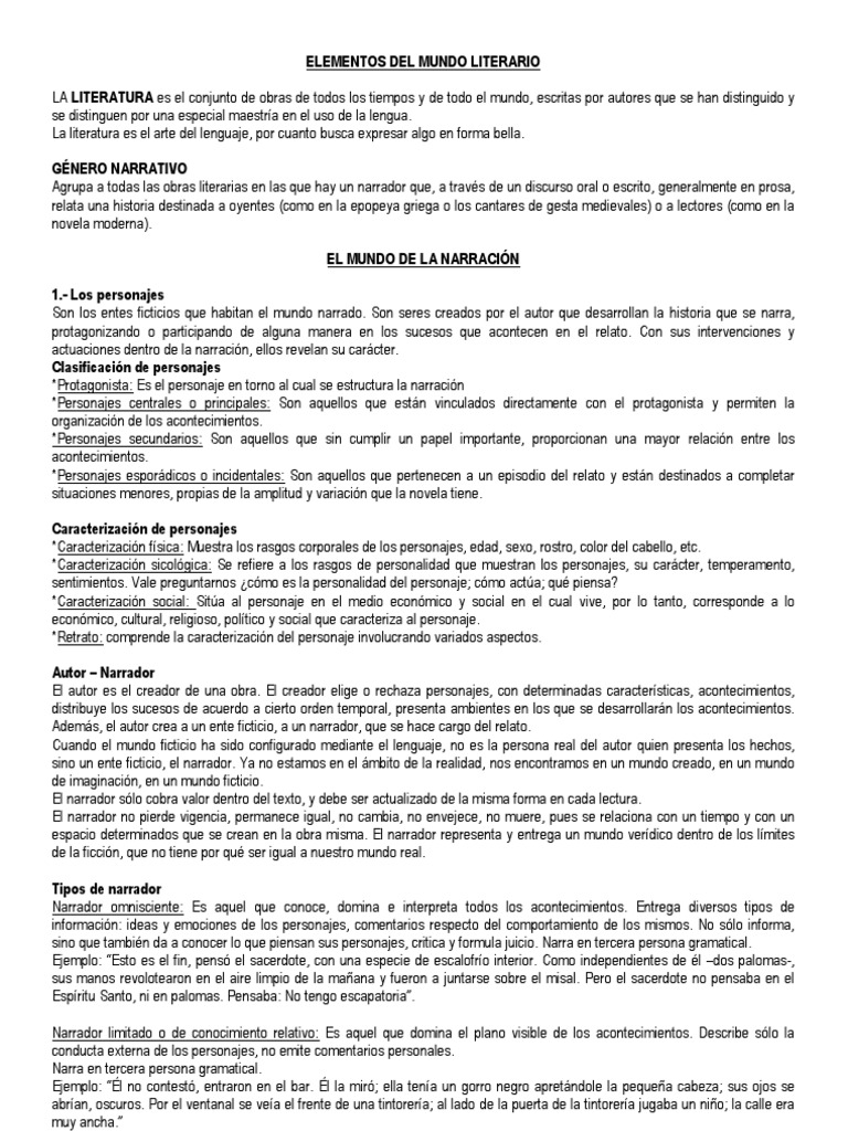 Elementos Del Mundo Literario | PDF | Narración | Autor