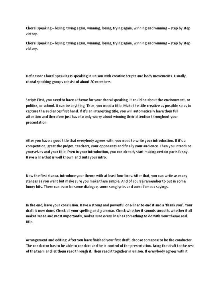 Guide to Choral Speaking Success | PDF | Conducting | Leisure