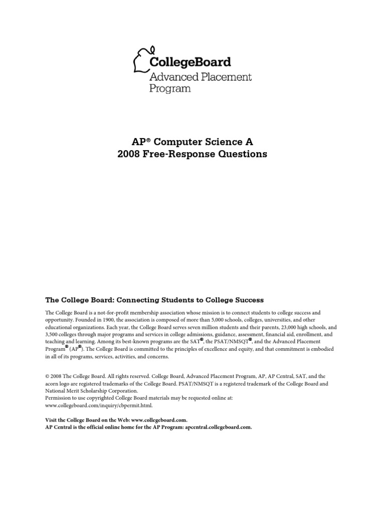 2008 Computer Science Free Response Pdf String Computer Science Advanced Placement