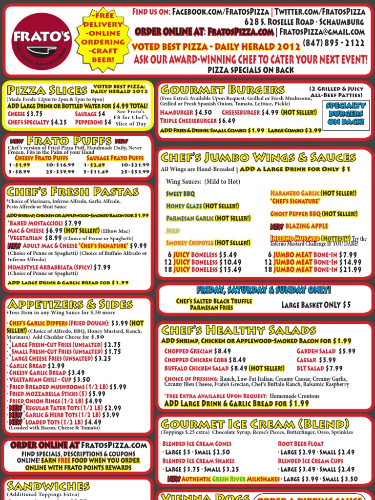 Frato's of Schaumburg - May 2013 Menu Edition | PDF | Hamburgers | Pizza