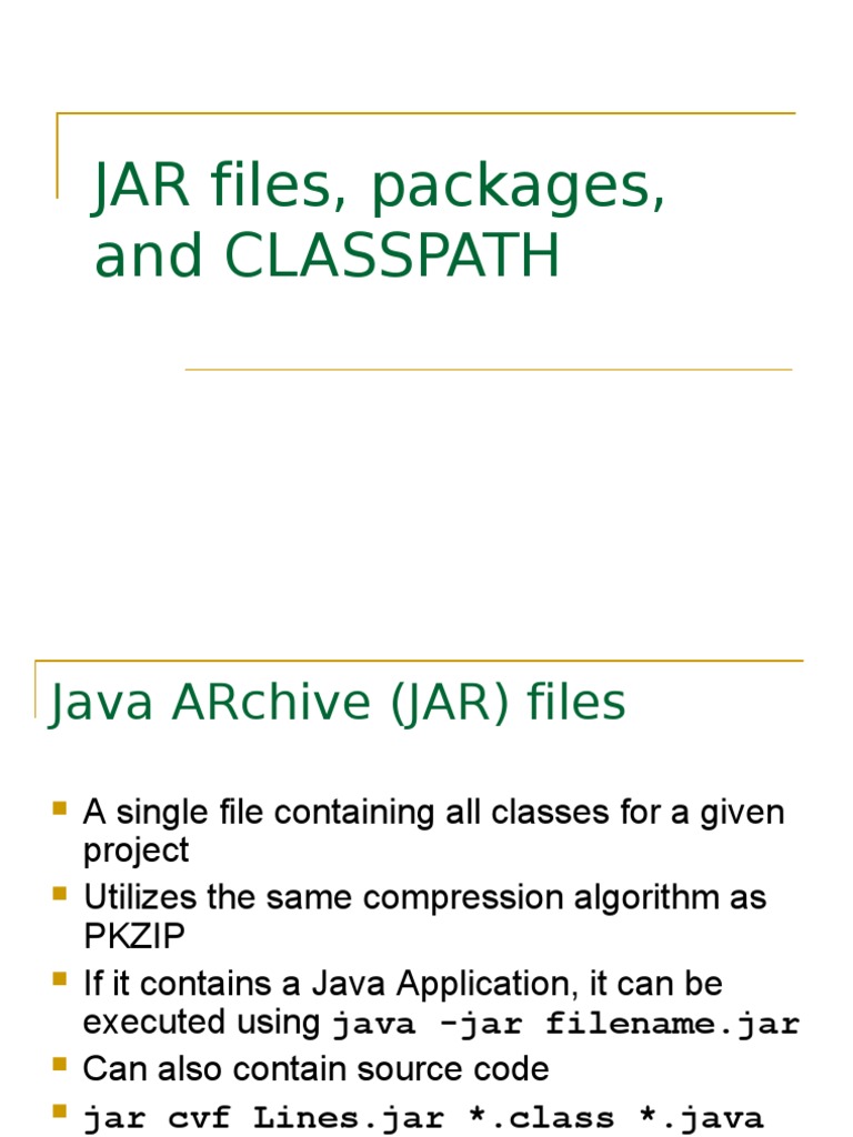 JAR Files, Packages, and Classpath | PDF | Java (Programming Language) | Component Based ...