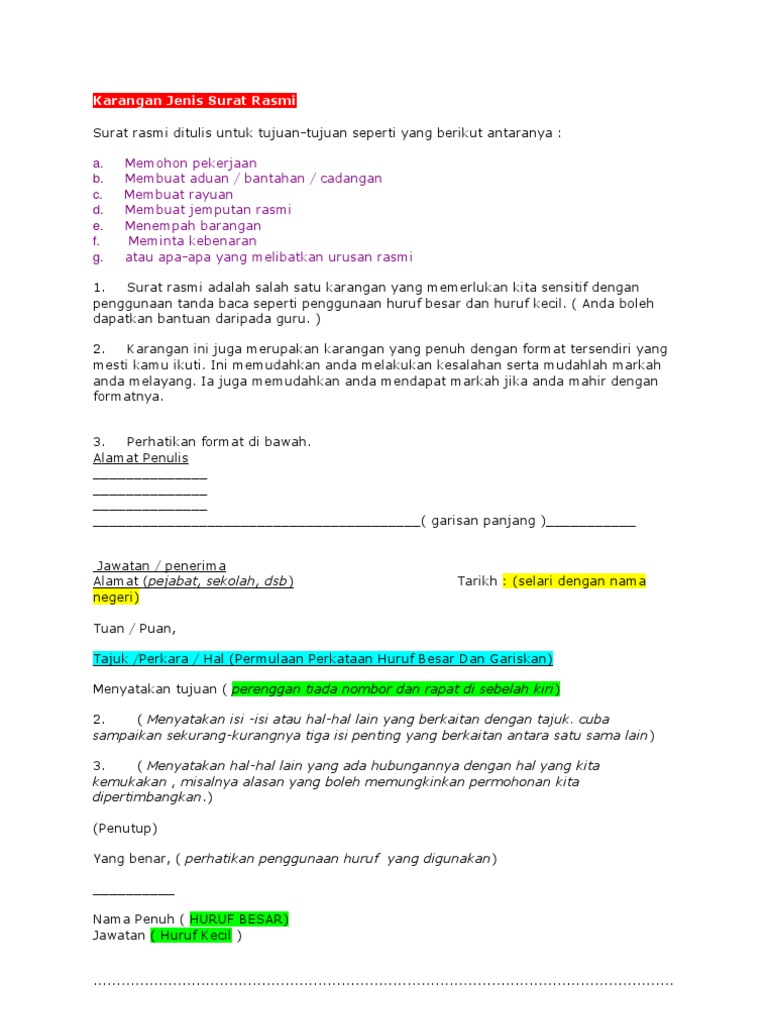 Karangan Jenis Surat Rasmi | PDF