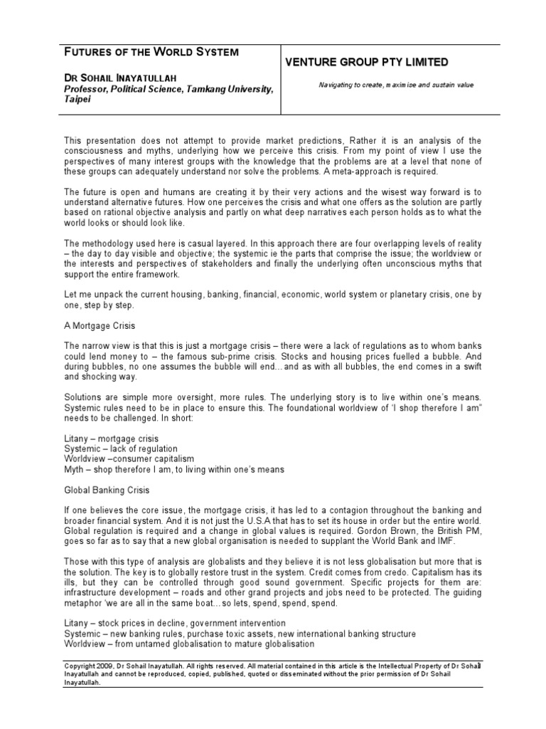 Future of The World System Inayatullah Article Summarized | PDF ...