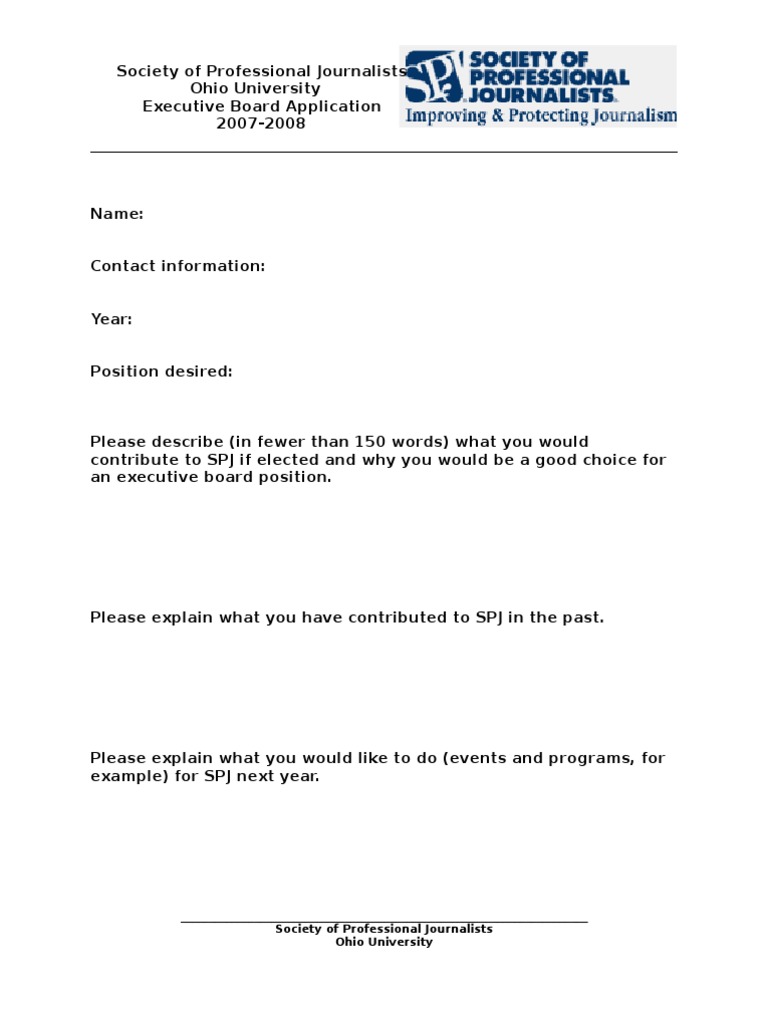 SPJ Executive Board Application 2007-08 | PDF