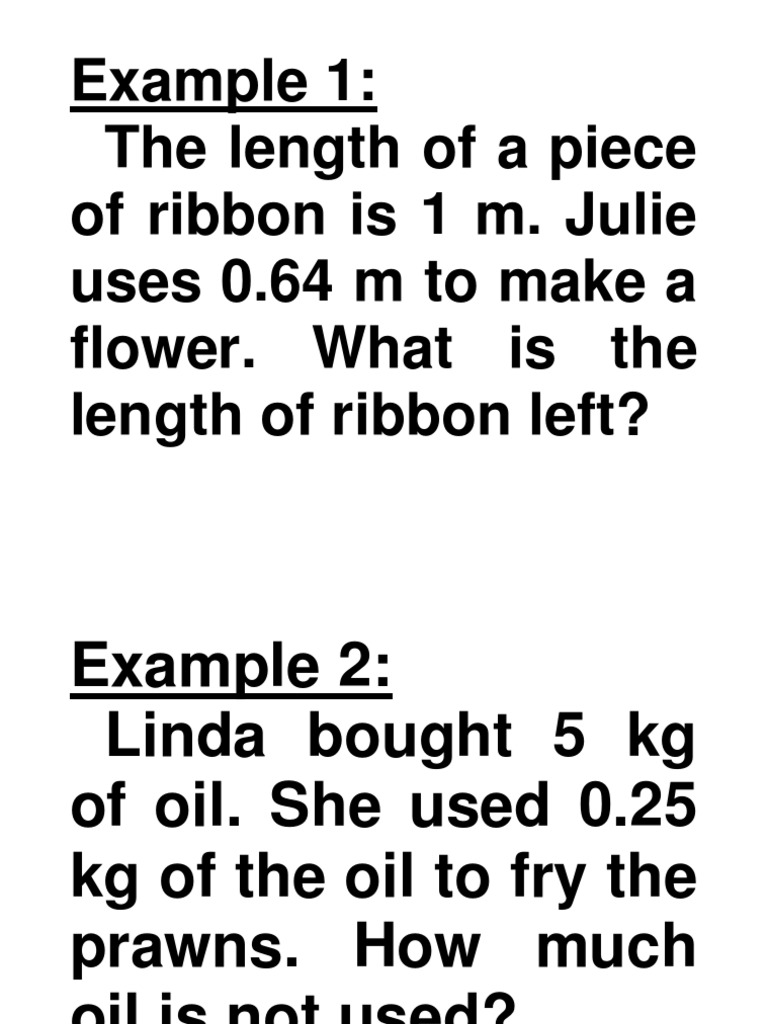 Example 1: The Length of A Piece of Ribbon Is 1 M. Julie Uses 0.64 M To ...
