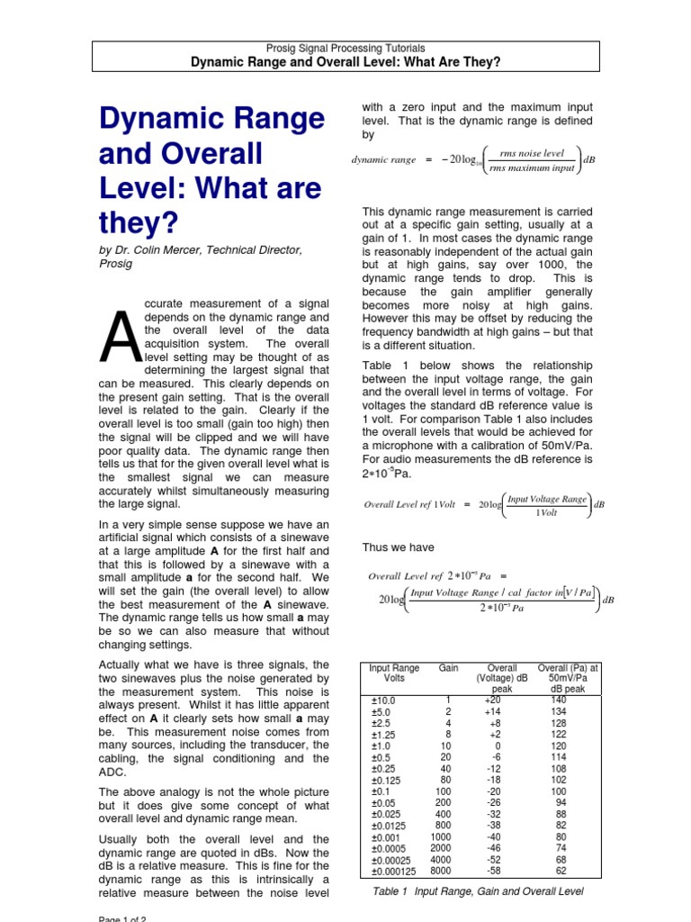 Dynamic Range & Signal Level Guide | PDF | Decibel | Amplitude
