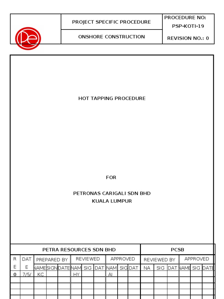 HOT-TAPPING-PROCEDURE-REV-0.pdf | Tap (Valve) | Pipe (Fluid Conveyance)