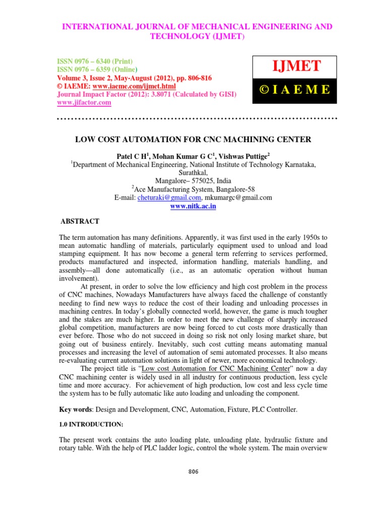 Low Cost Automation For CNC Machining Center PDF | PDF | Automation ...