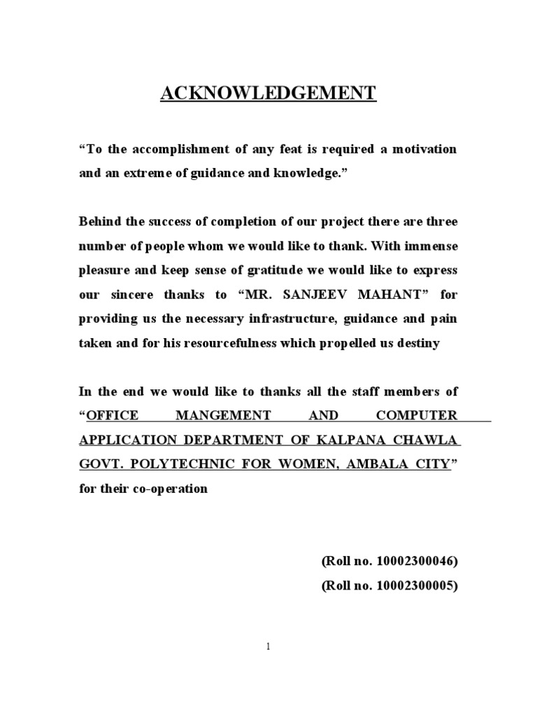 Acknowledgement | PDF | Human Resource Management | Employment