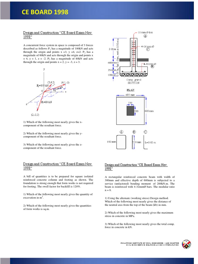 CE Board Exam 1998 | PDF | Beam (Structure) | Sanitary Sewer