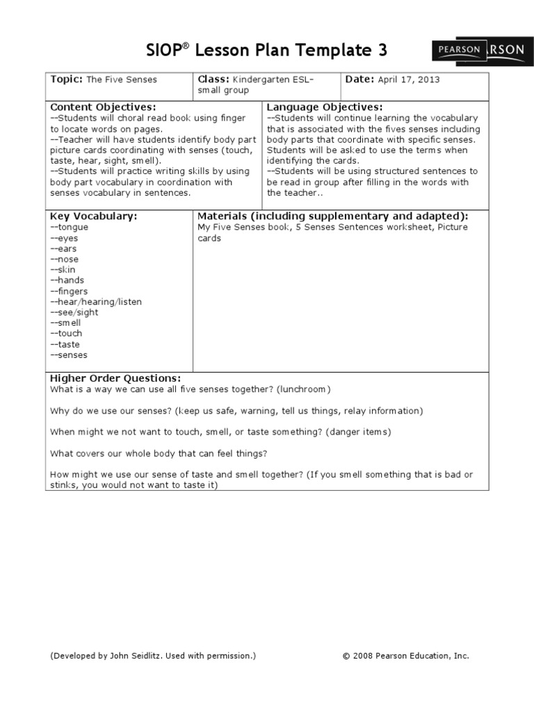SIOP Lesson Plan (6) 4-17-13 | PDF | Lesson Plan | Vocabulary