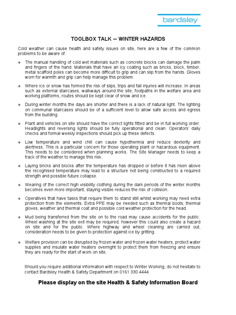 Winter Safety Hazards on Construction Sites | PDF | Glove | Ice