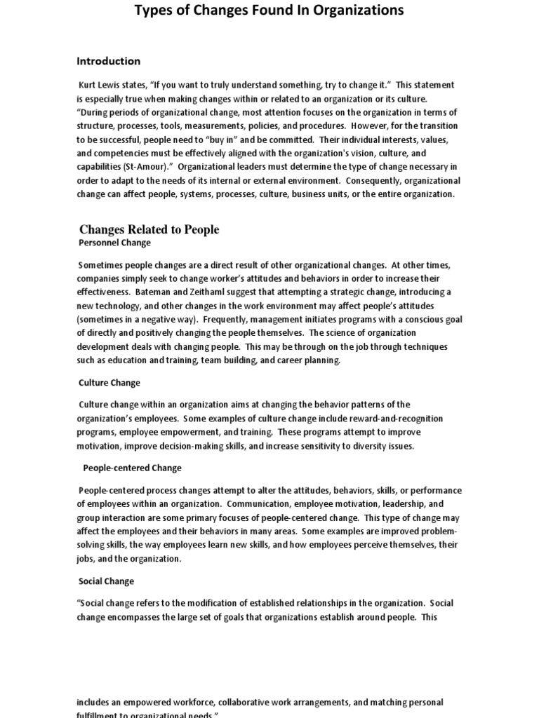 Types of Changes Found in Organizations | PDF