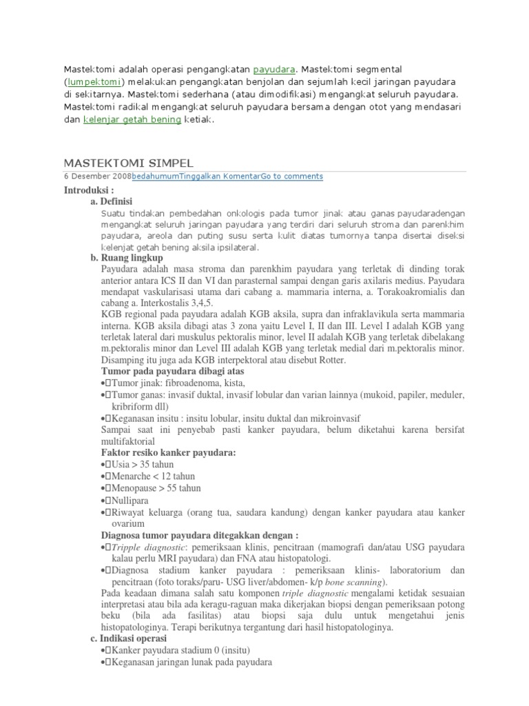 Mastektomi Adalah Operasi Pengangkatan | PDF