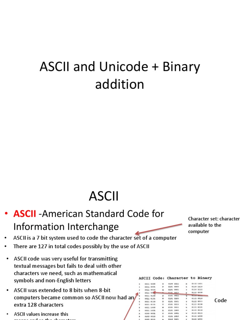 ASCII & Unicode + Binary Addition | PDF | Ascii | Character Encoding