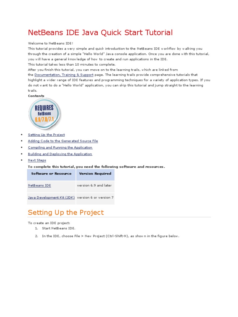 NetBeans IDE Java Quick Start Tutorial | PDF | Net Beans | Applications & Software