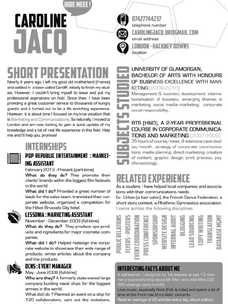 Caroline Jacq CV Printer Friendly | PDF | Self-Improvement | Lifestyle