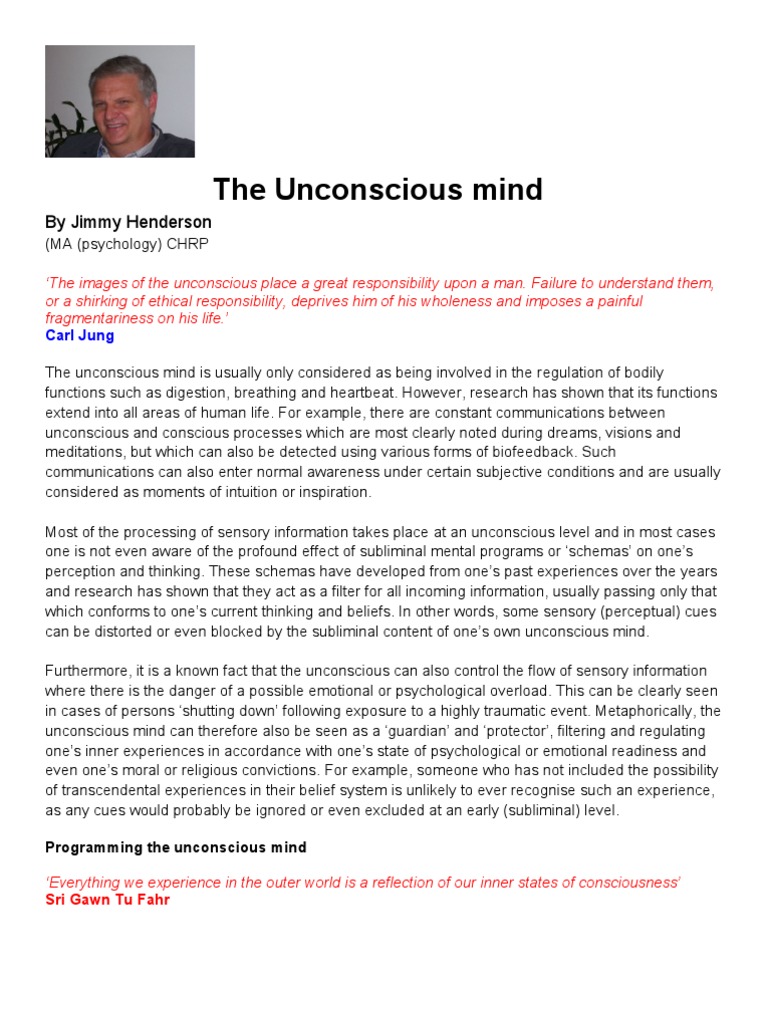 The Unconscious Mind | PDF | Perception | Unconscious Mind