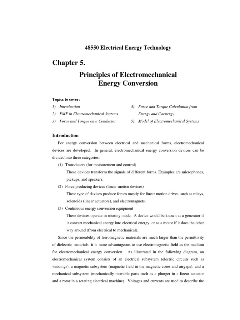 Principles of Electromechanical Energy Conversion | PDF