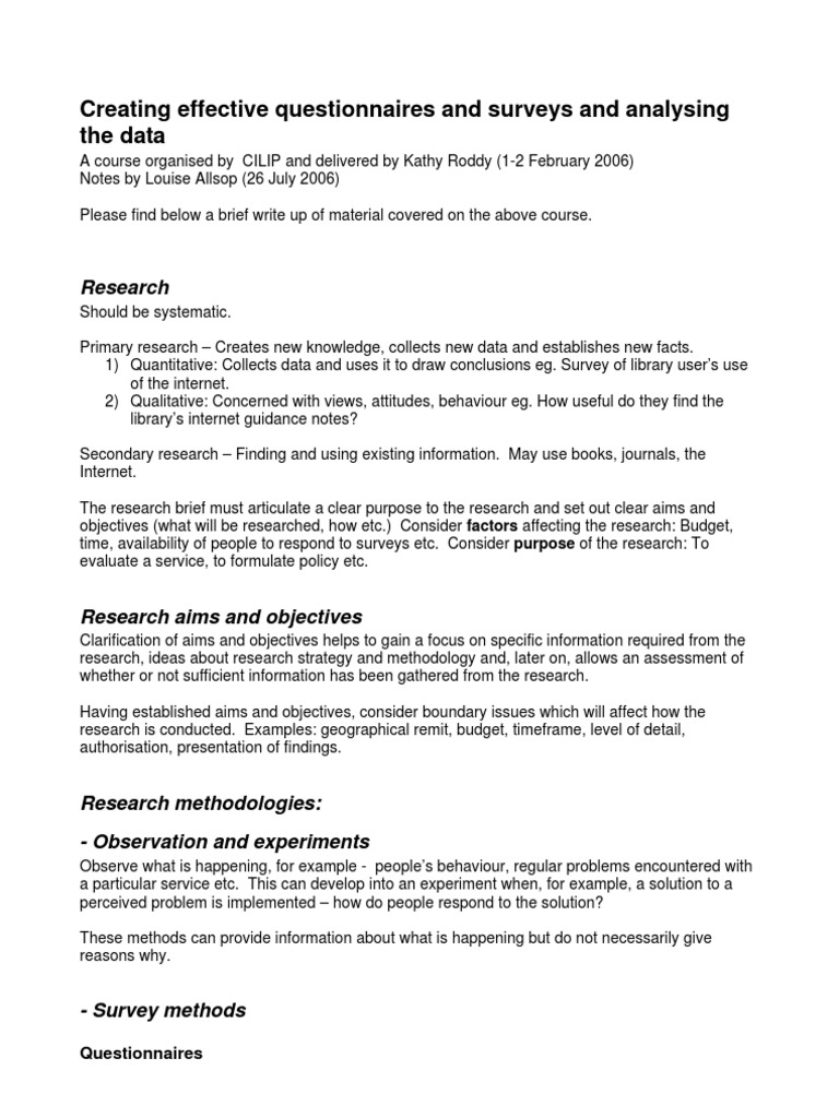 Creating Effective Questionnaires and Surveys | PDF | Survey ...