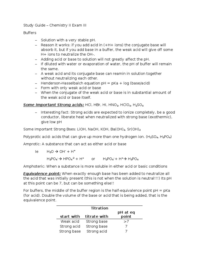 Study Guides General Chemistry II Exam III | PDF | Buffer Solution | Acid