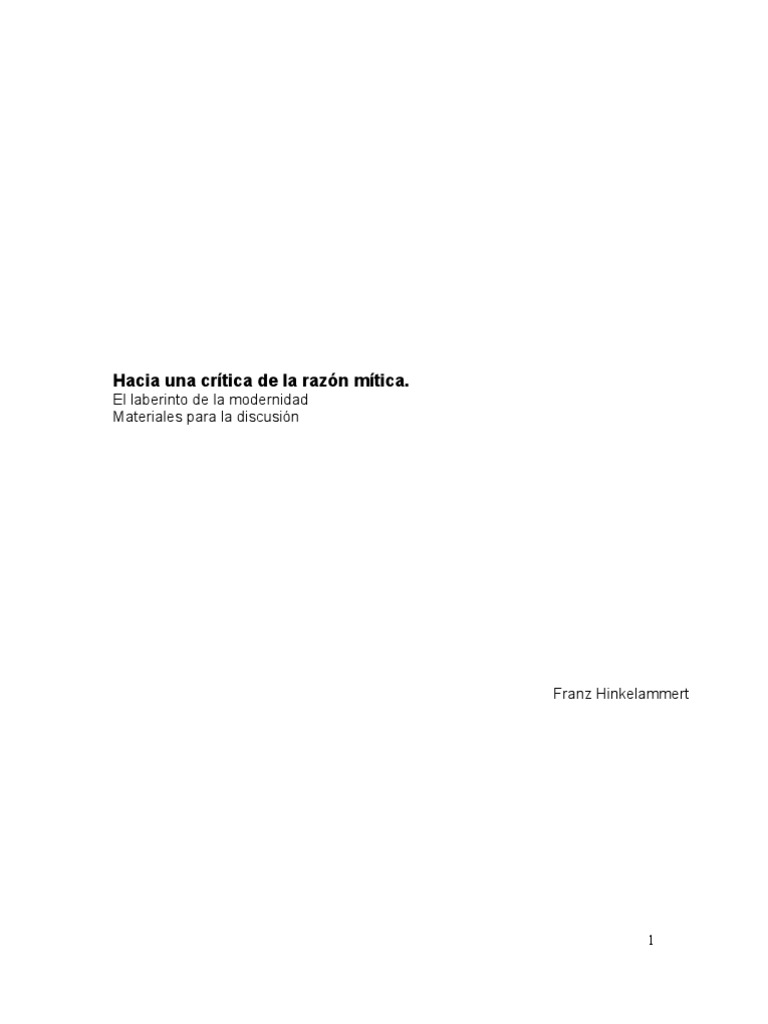 Franz Hinkelamer - Critica de La Razón Mitica | PDF | Ireneo | Dios Franz Hinkelamer - Critica de La Razón Mitica | PDF | Ireneo | Dios