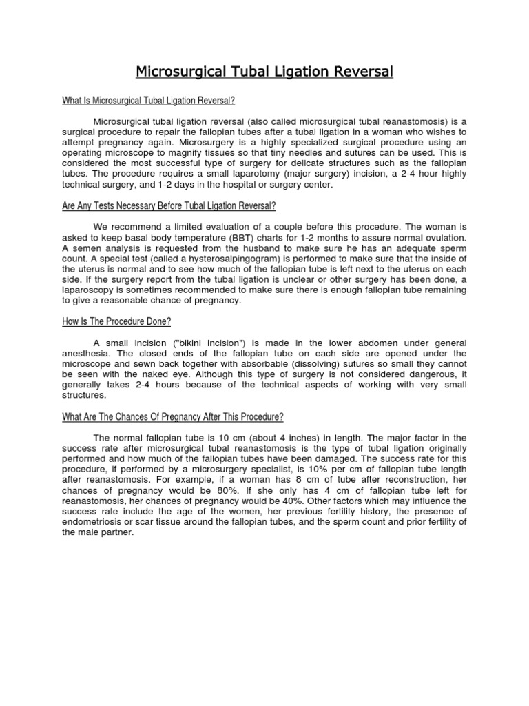 What Is Microsurgical Tubal Ligation Reversal? | PDF | In Vitro ...