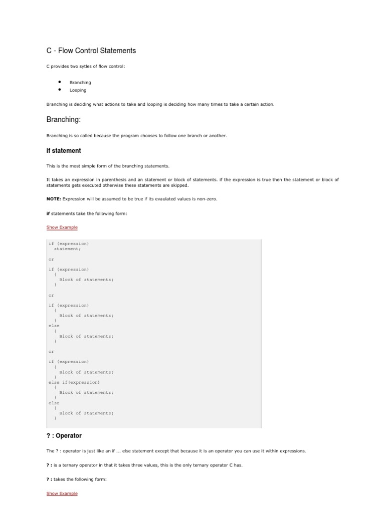C - Flow Control Statements: If Statement | PDF | Control Flow | Areas ...