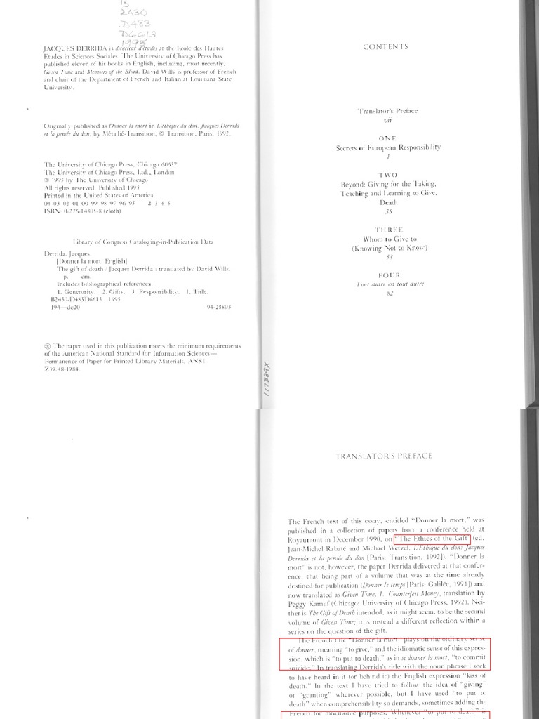 Derrida, The Gift of Death | PDF | Literature About Literature ...