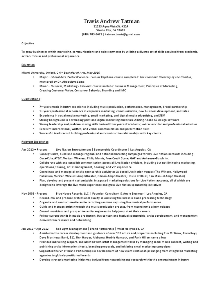 Travis A. Tatman CV 5.3.13 | PDF | Brand | Marketing