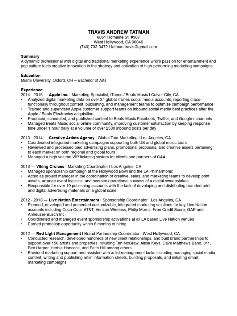 Travis A. Tatman CV 2015 | PDF | Marketing | Marketing Communications