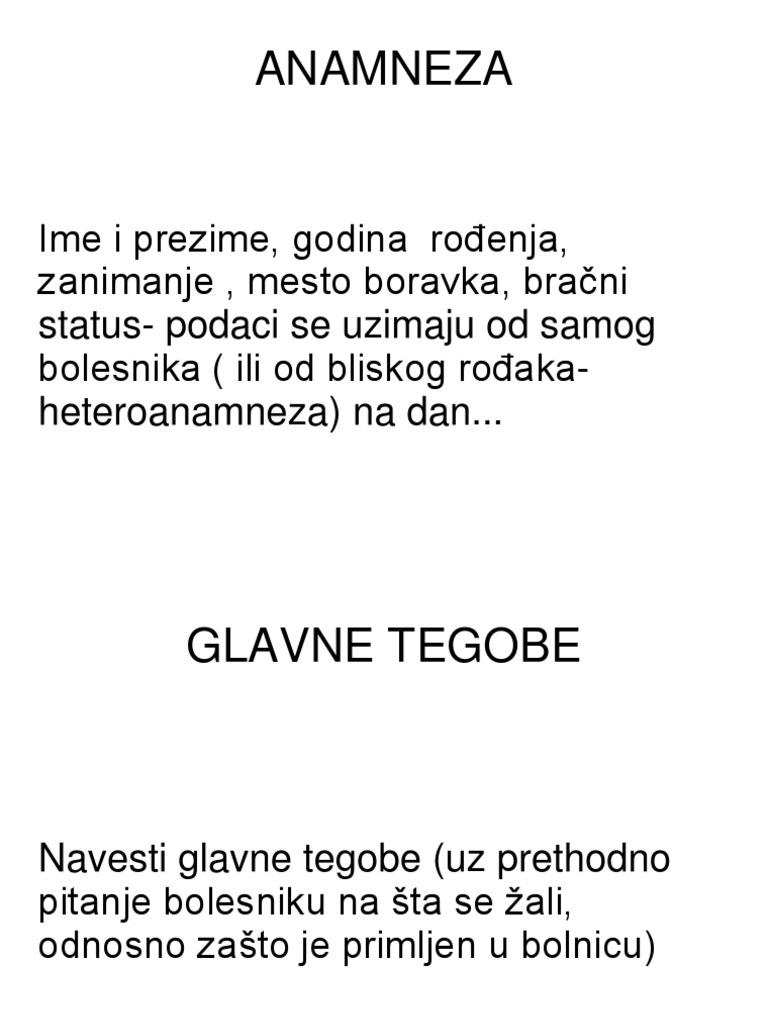 Anamneza I Status Prezentacija | PDF