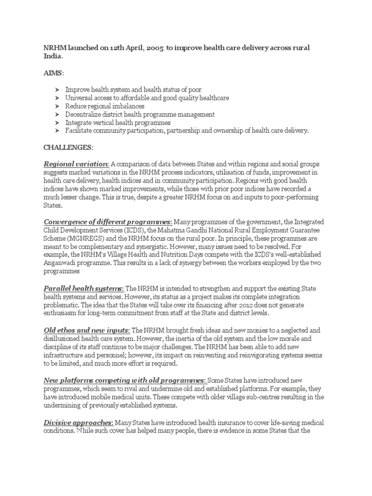 Challenges & Achievements of NRHM | PDF | Health System | Health Economics