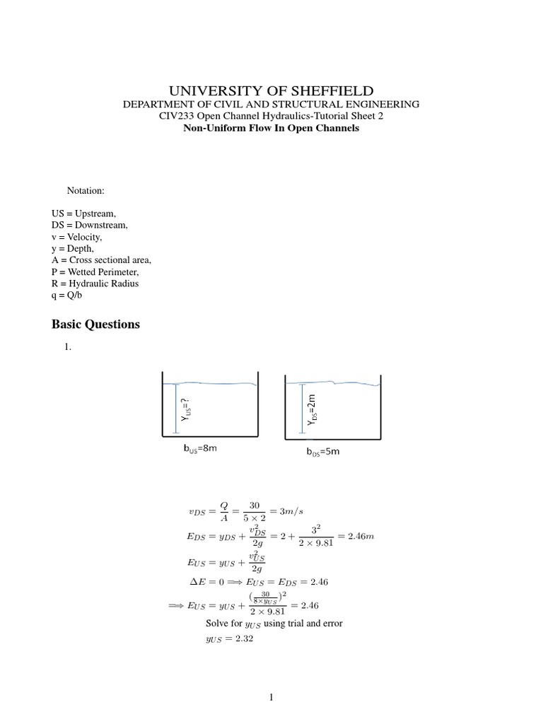 Tutorial 2 - Non Uniform Flow | PDF | Fluid Mechanics | Hydraulic ...