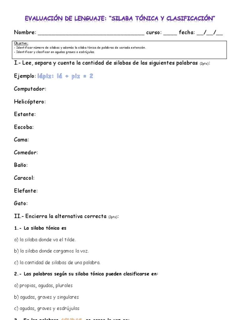 Silaba Tonica y Agudas, Graves y Esdrujulas | PDF