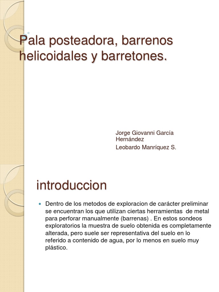 Pala Posteadora, Barrenos Helicoidales y Barretones222 | PDF | Suelo ...